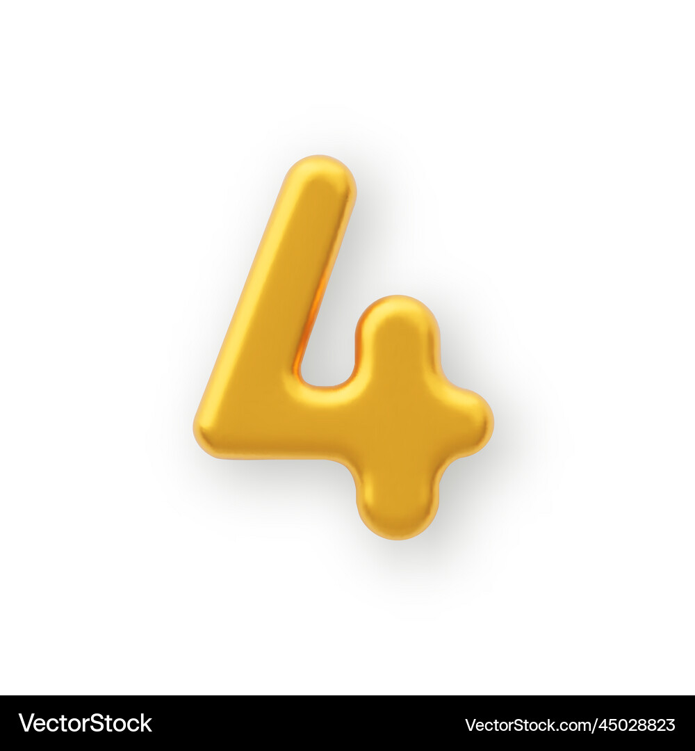 3d gold number 4 on a white background Royalty Free Vector