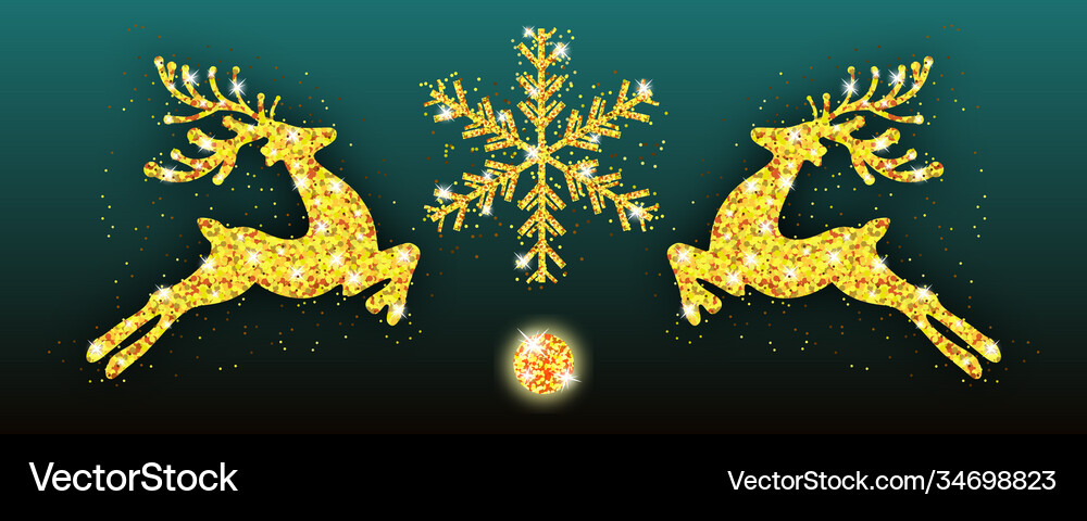 Christmas pattern gold deer and snowflake xmas Vector Image
