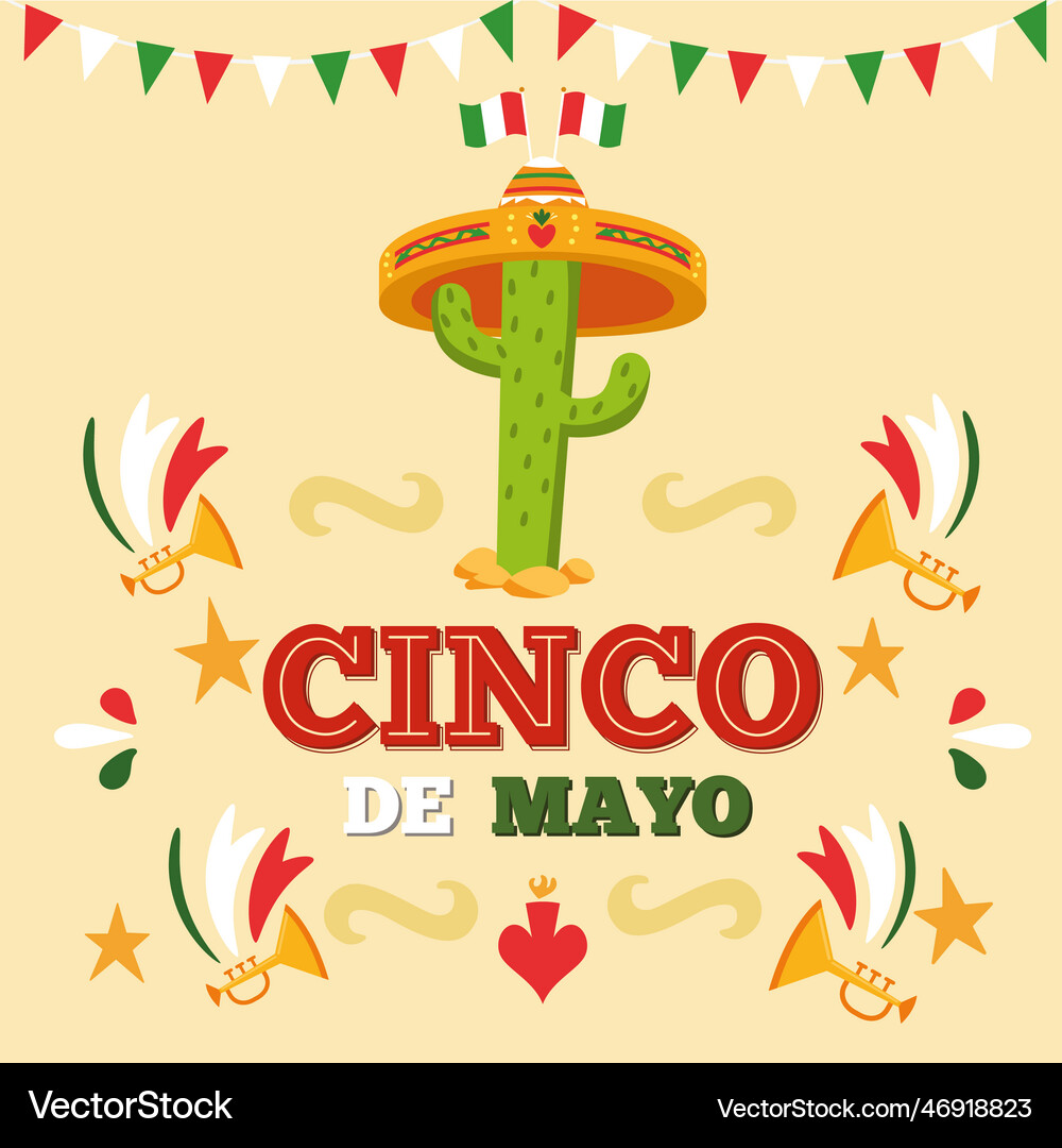 Colored cinco de mayo celebration poster cactus Vector Image