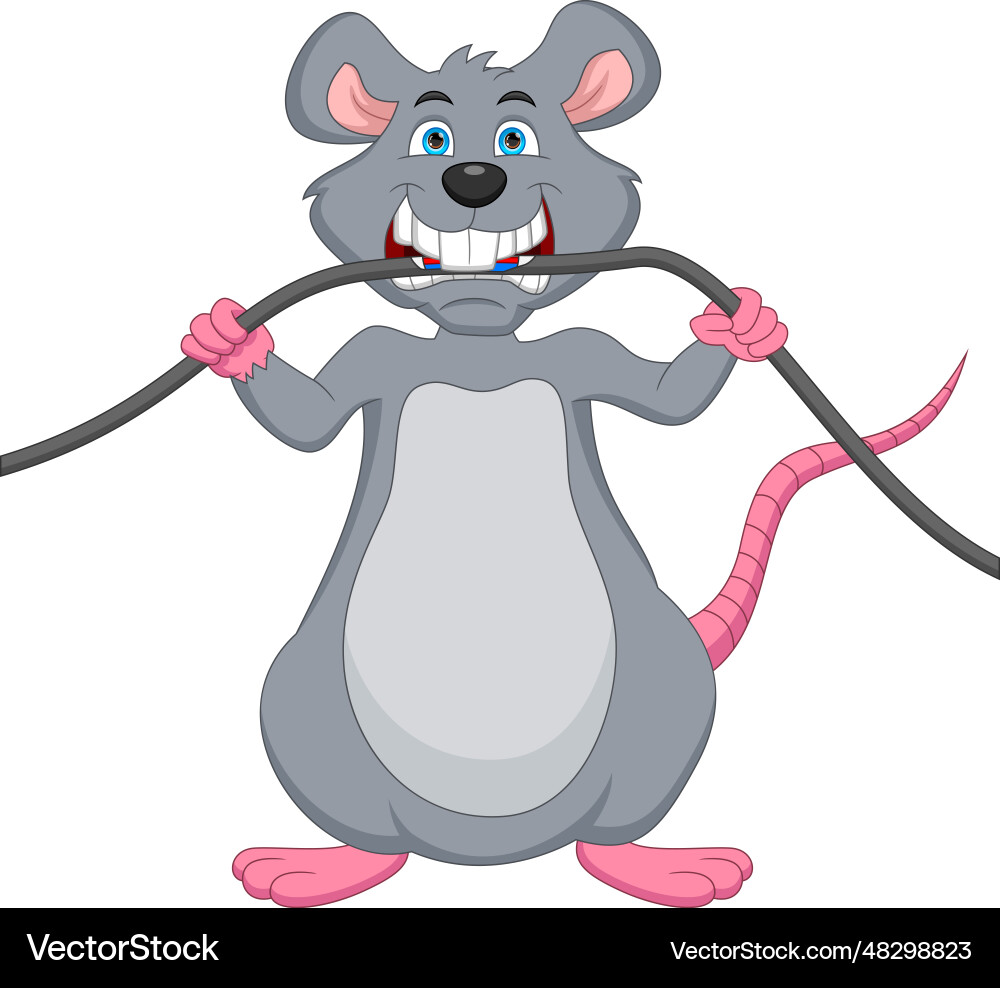 Cute mouse biting the power cord cartoon Vector Image