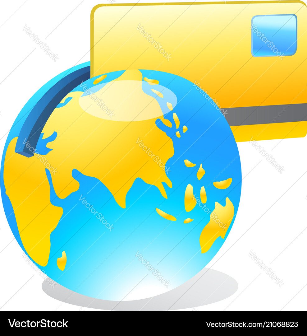Internet banking credit card with world map Vector Image