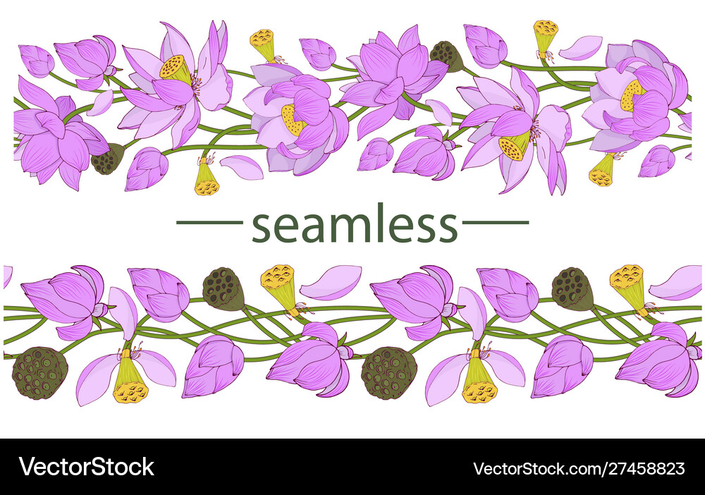 Pink lotus seamless brush Royalty Free Vector Image
