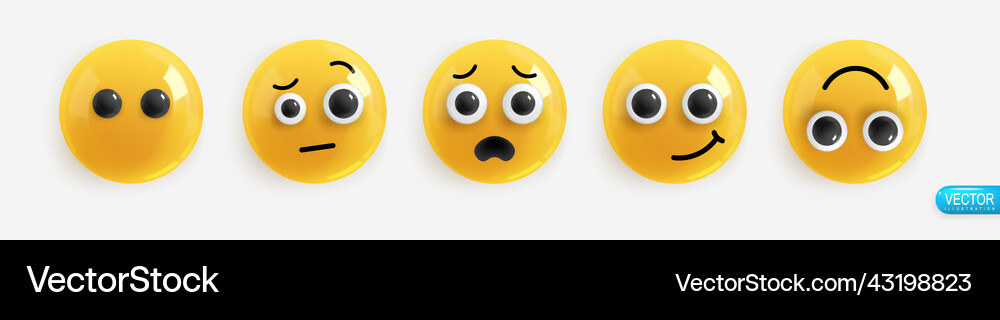 Realistic emotion 3d render set icon smile emoji Vector Image