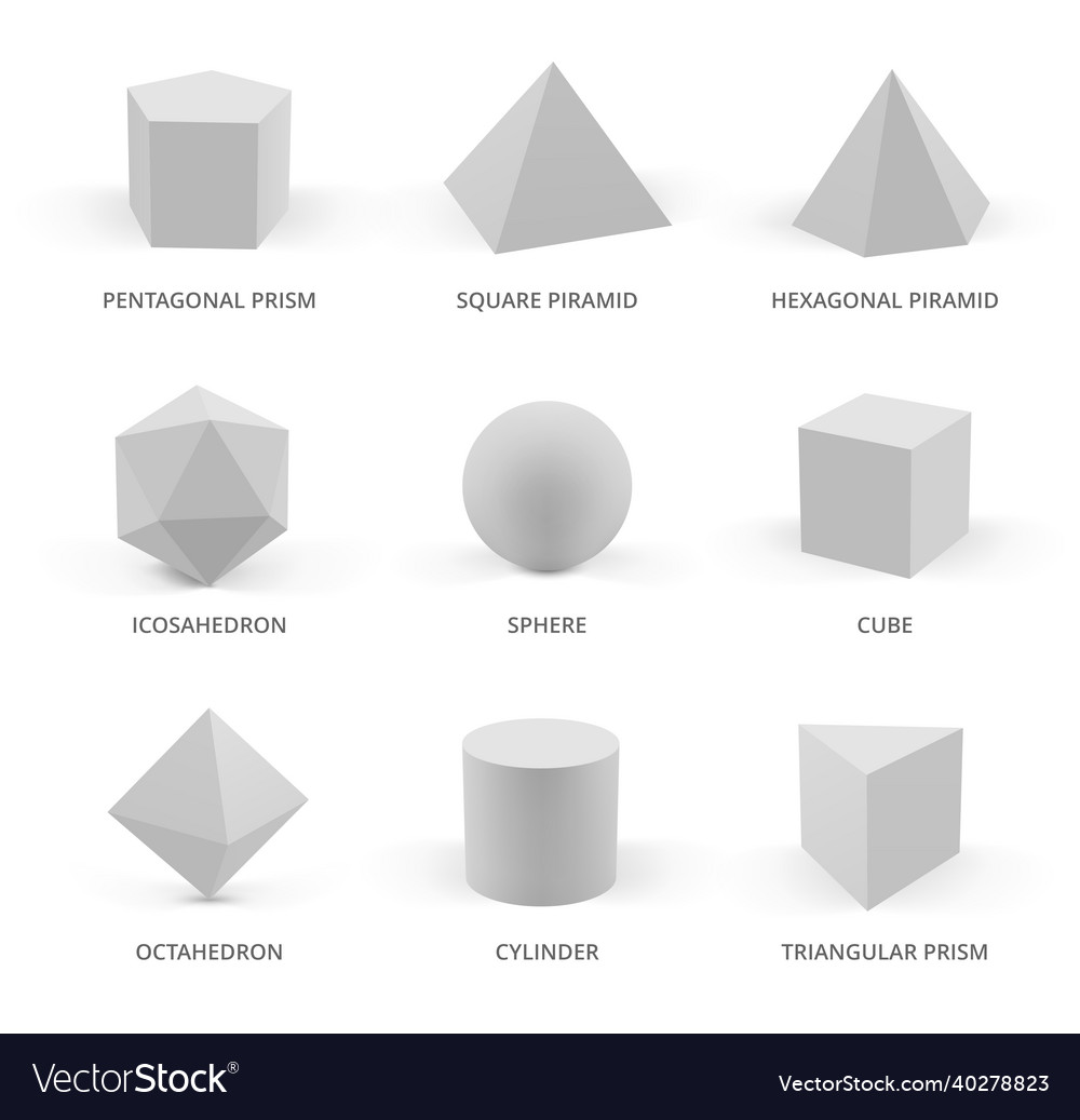 Realistic geometric forms pyramid balls cubes Vector Image