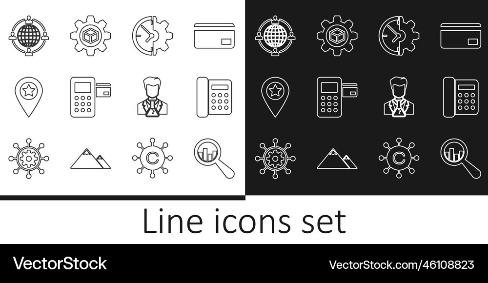 Set line magnifying glass and analysis telephone Vector Image