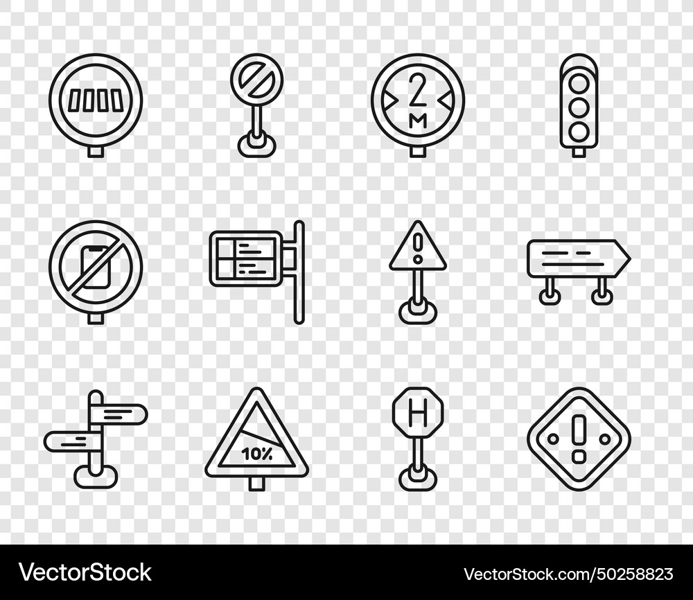 Set line road traffic sign exclamation mark Vector Image