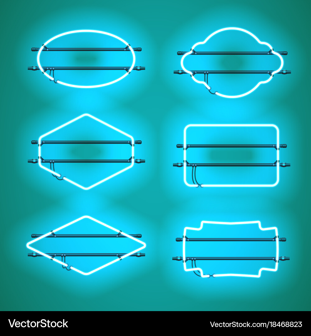 Set of realistic glowing blue neon frames Vector Image