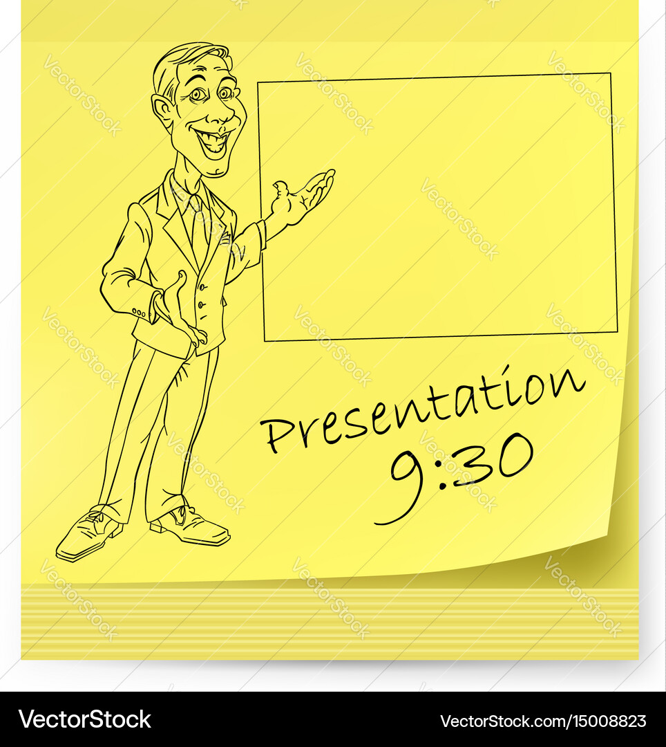 Yellow sticker with man and organizing Royalty Free Vector
