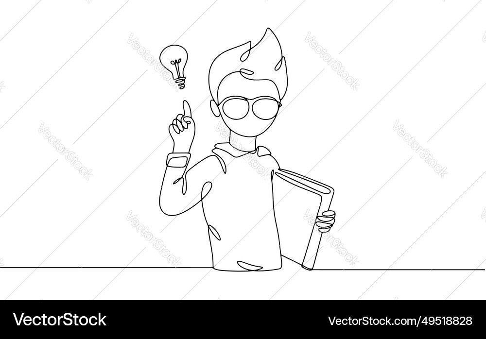Boy child inventor bulb idea one line Royalty Free Vector