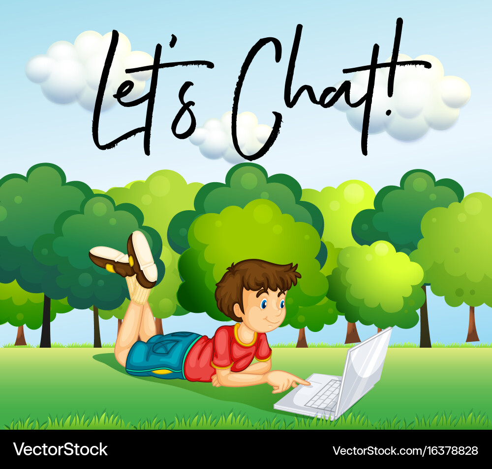 Boy using internet in park Royalty Free Vector Image