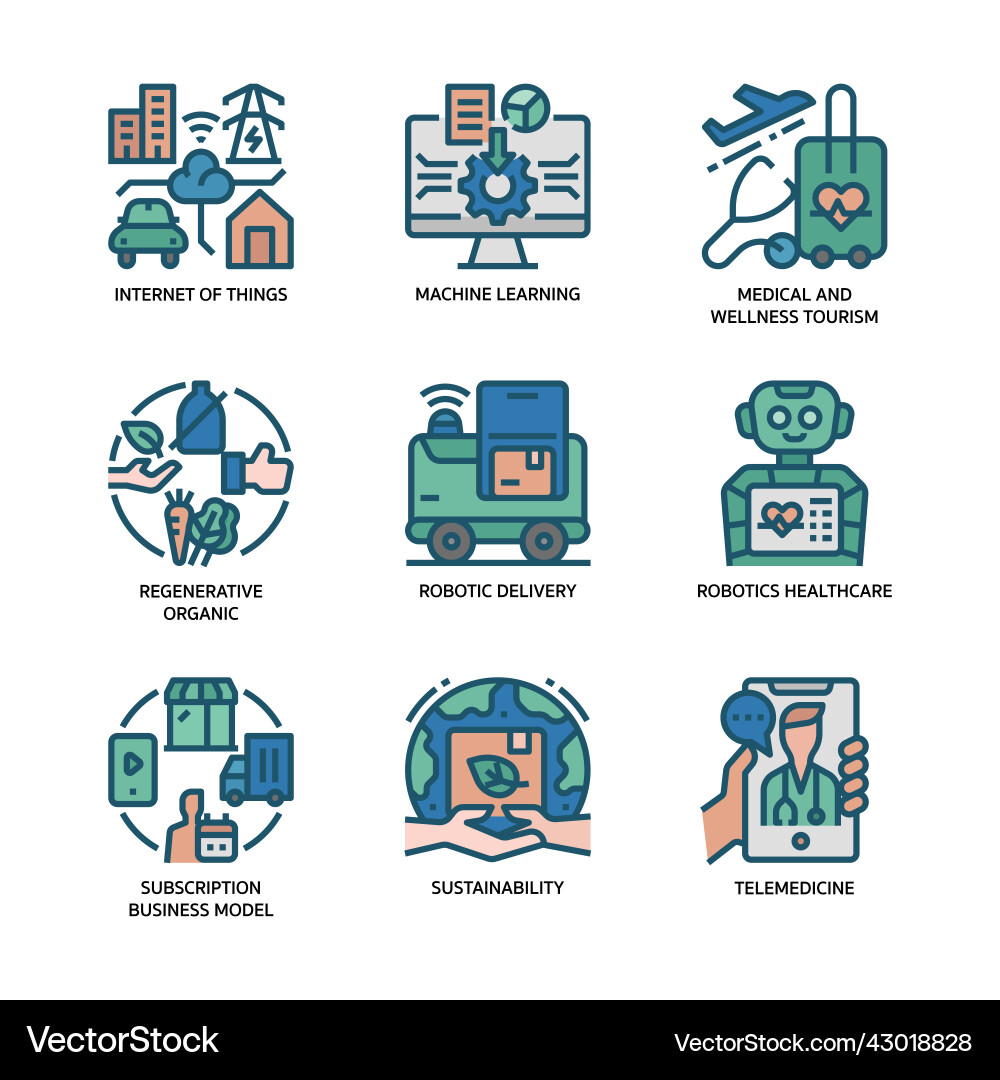 Business and technology trends icons set Vector Image