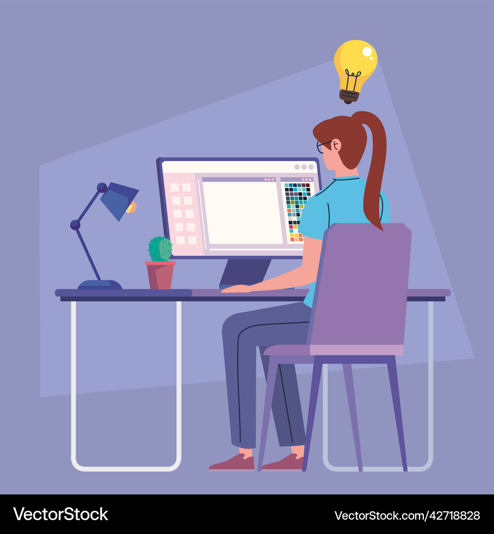 Designer girl in workplace Royalty Free Vector Image