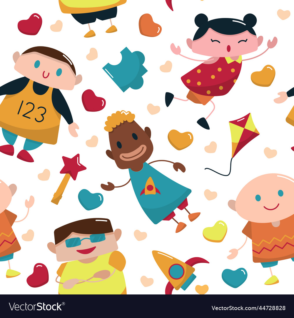 Happy joy kids children day seamless pattern Vector Image