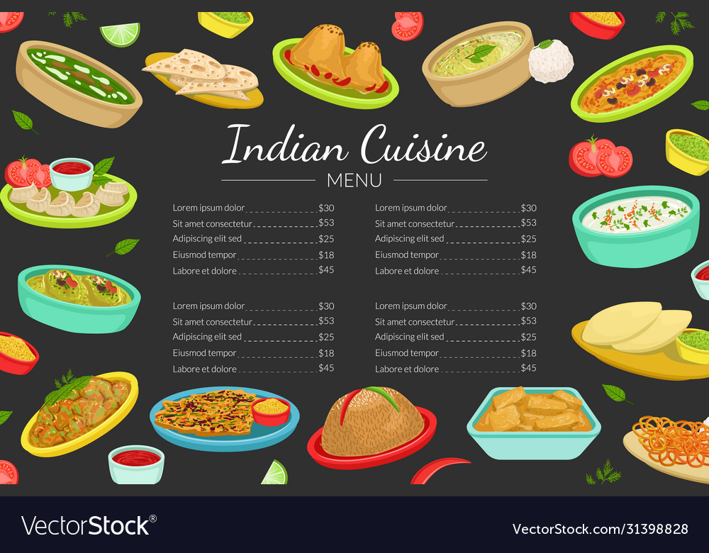 Indian Traditional Food Menu Template National Vector Image