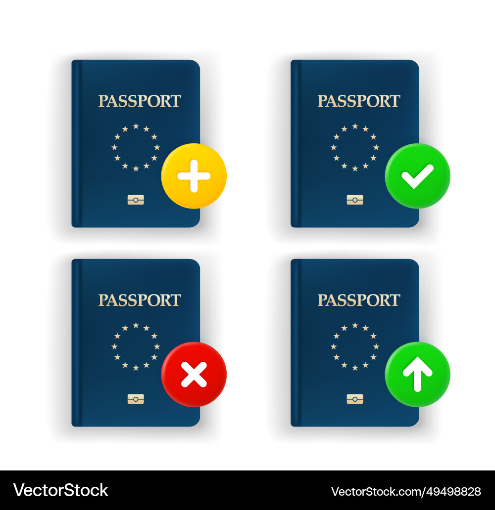Passport icon set with different pictograms 3d Vector Image
