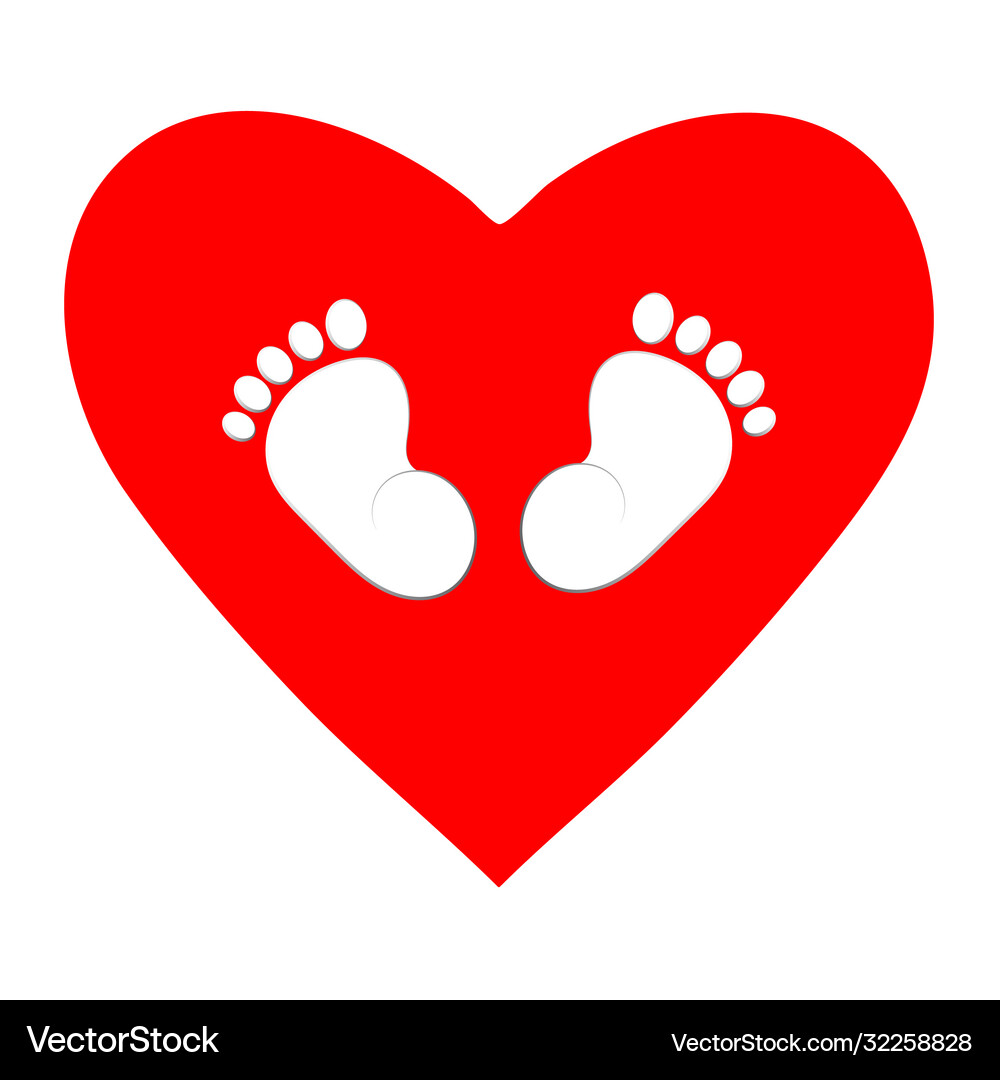 Red heart with footprints on a white background Vector Image