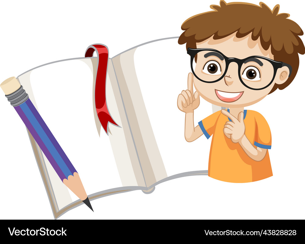 Student boy with opened book Royalty Free Vector Image