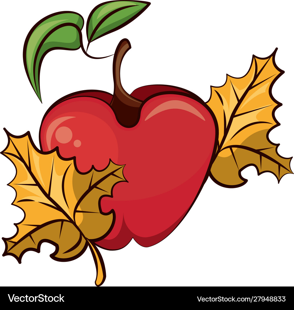 Apple fresh fruit with autumn leafs nature icon Vector Image