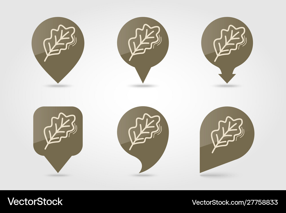 Autumn leaves oak pin map icon Royalty Free Vector Image