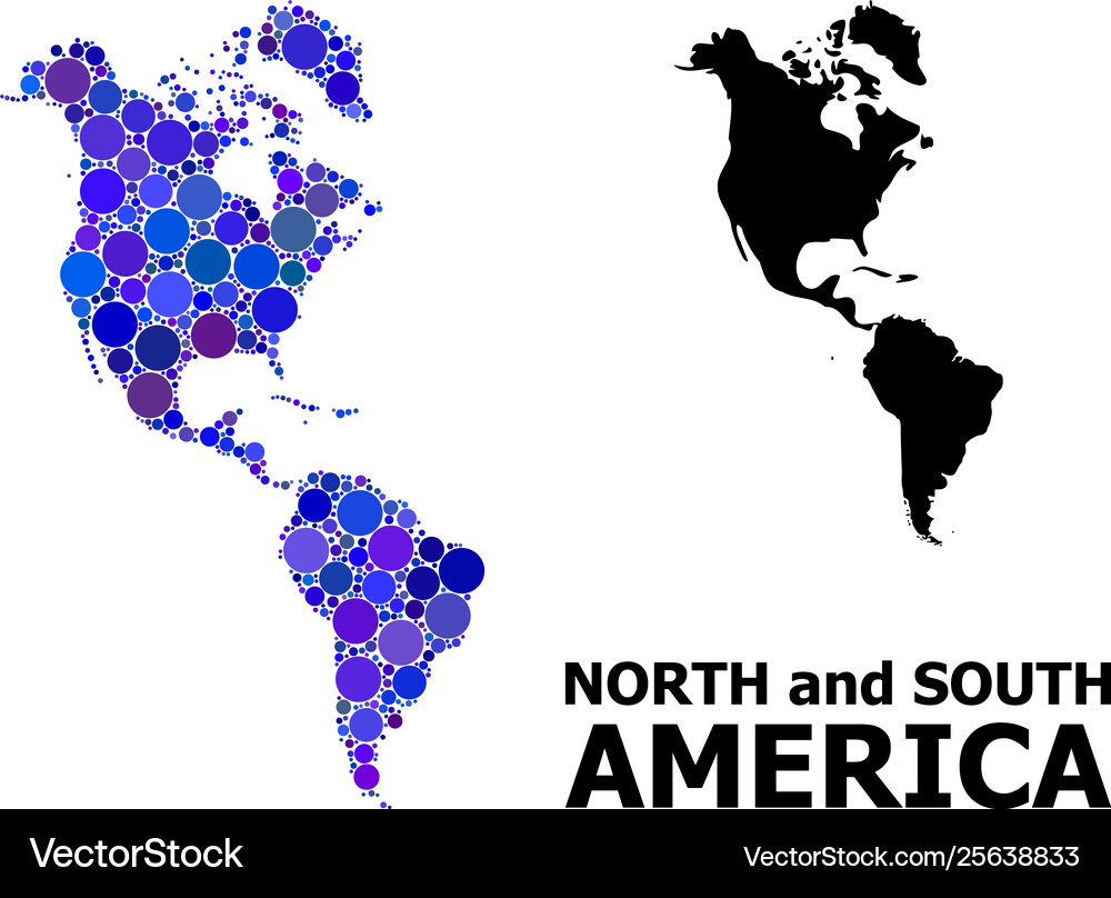 Blue round dot mosaic map south and north Vector Image