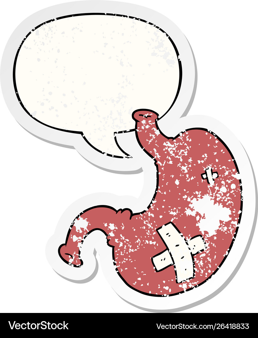 Cartoon stomach and speech bubble distressed Vector Image