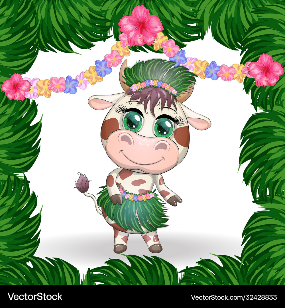 Cute bull character on white background cheerful Vector Image