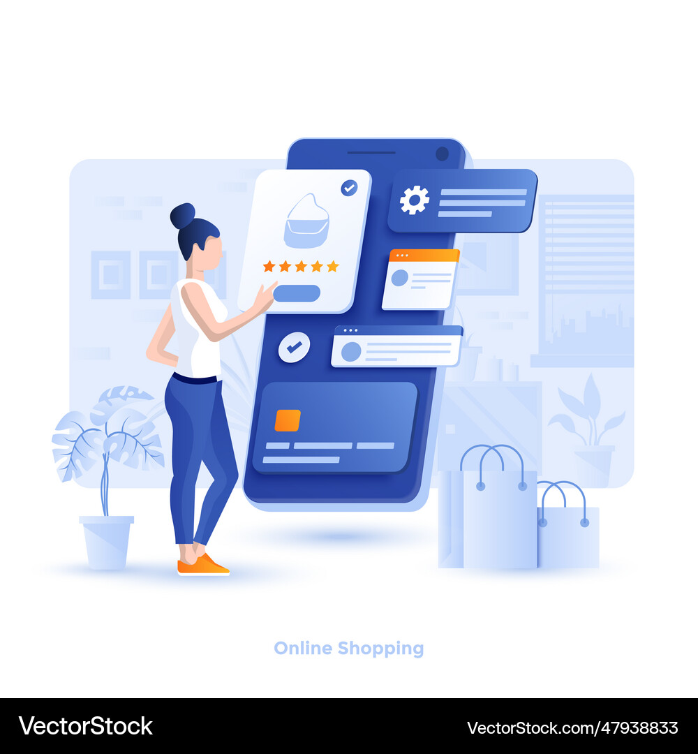 Flat color modern design - online shopping Vector Image