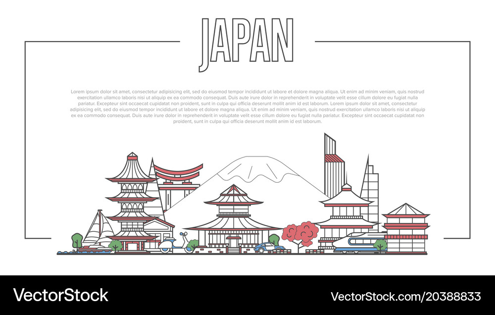 Japan landmark panorama in linear style Royalty Free Vector