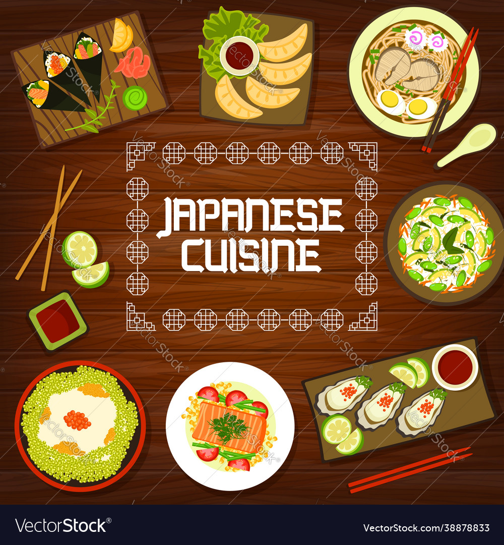 Japanese cuisine menu cover asian food dishes Vector Image