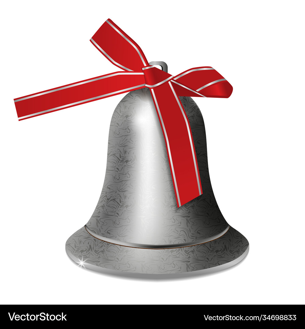 Silver bell with red ribbon bow isolated on white Vector Image