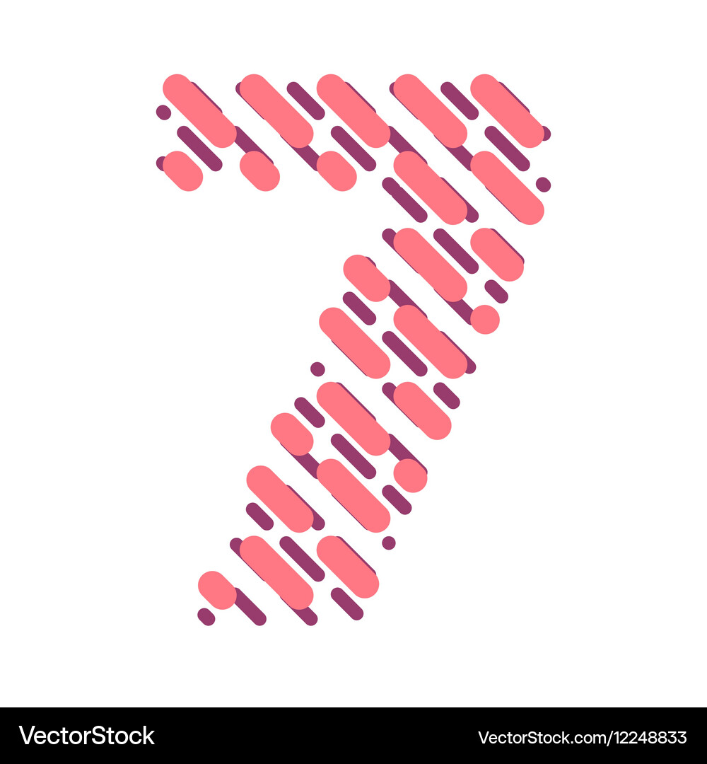 Striped latin alphabet number 7 Hatching font Vector Image