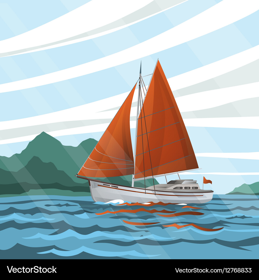 Stylized seascape with the sailboat floating Vector Image