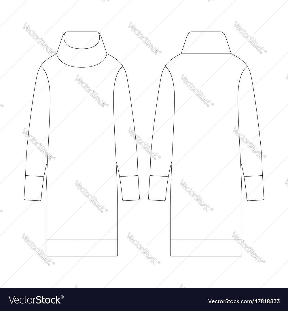 Template Women Turtleneck Long Sleeved Dress Flat Vector Image