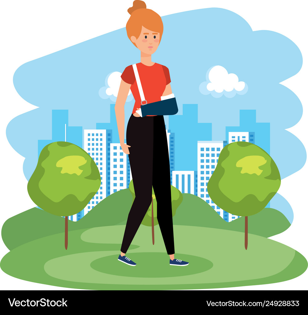 Woman with plastered arm Royalty Free Vector Image