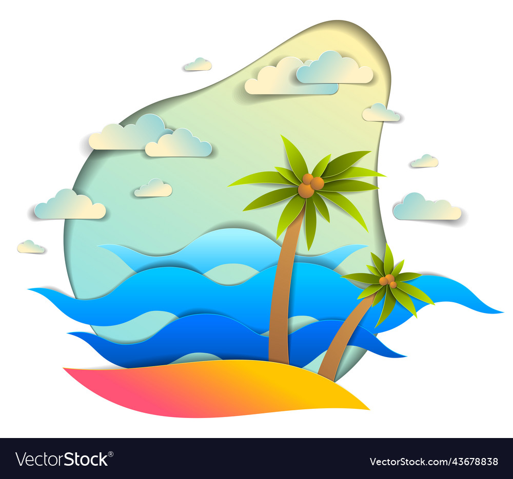 Beautiful seascape with sea waves beach and palms Vector Image
