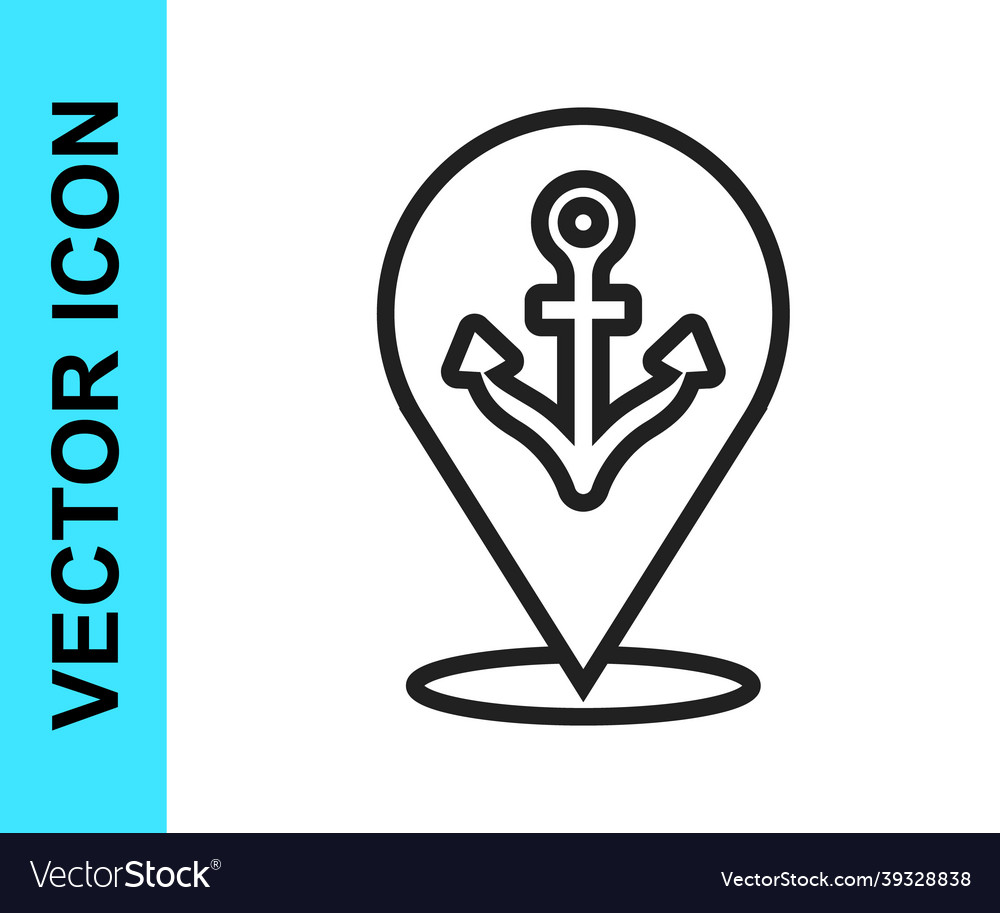 Black line map pointer with anchor icon isolated Vector Image Black line map pointer with anchor icon isolated Vector Image