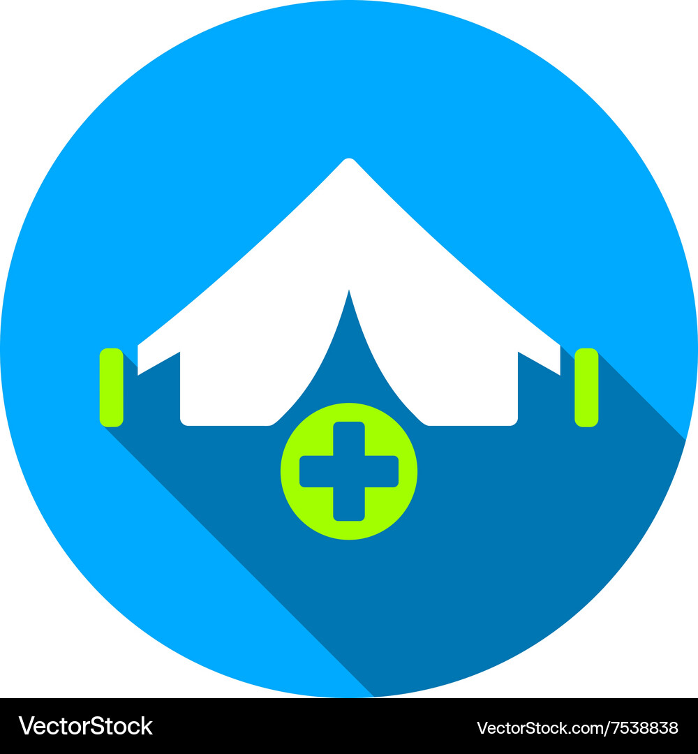 Field hospital flat round icon with long shadow Vector Image
