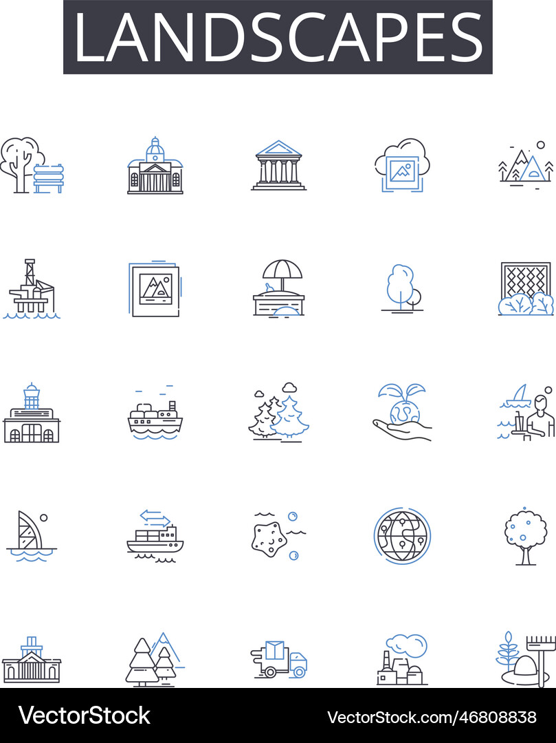 Landscapes line icons collection perspective Vector Image