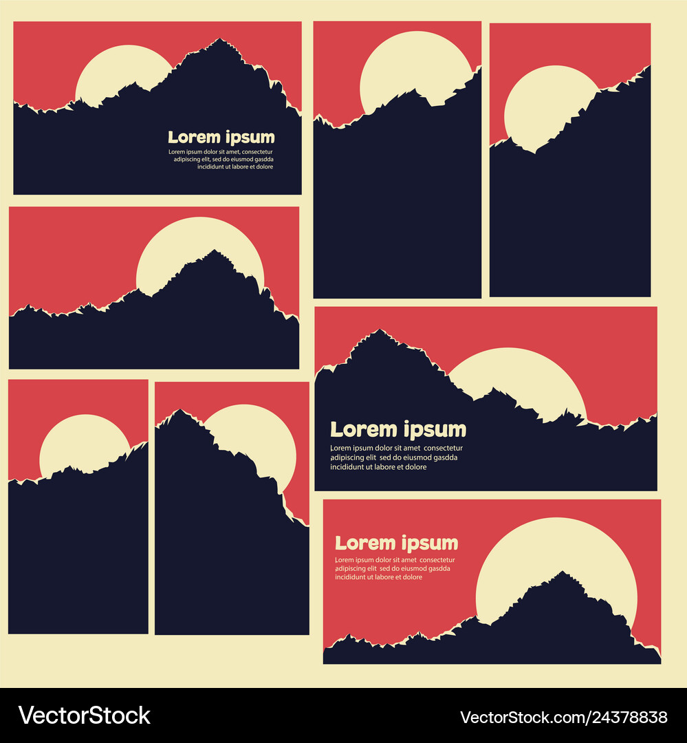 Mountains landscape with the sun and red sky Vector Image