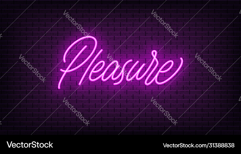 Purple neon pleasure lettering text Royalty Free Vector