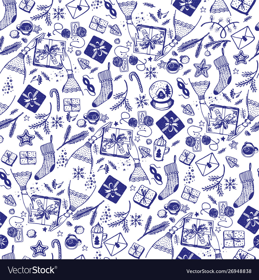 Seamless christmas pattern blue elements Vector Image