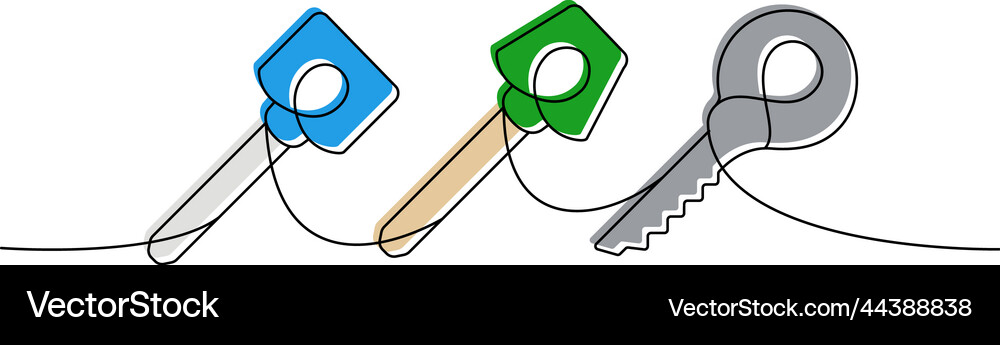 Set of key one line colored continuous drawing Vector Image