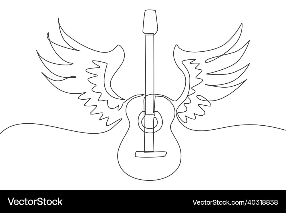Single one line drawing stylized acoustic guitar Vector Image