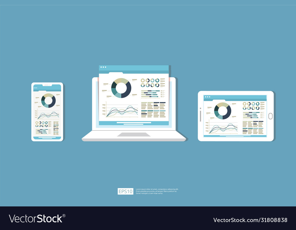 Web statistics analytic charts on laptop device Vector Image Web statistics analytic charts on laptop device Vector Image