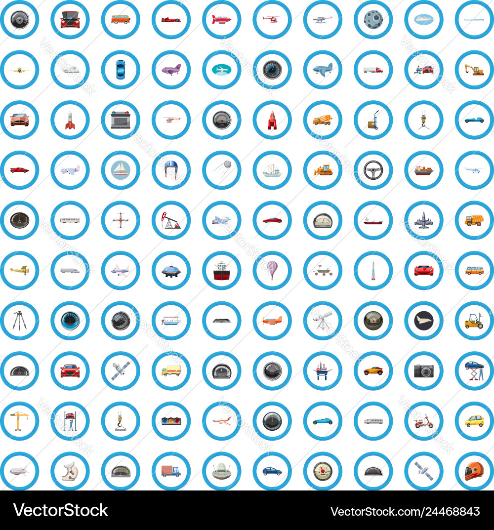100 machine icons set cartoon style Royalty Free Vector