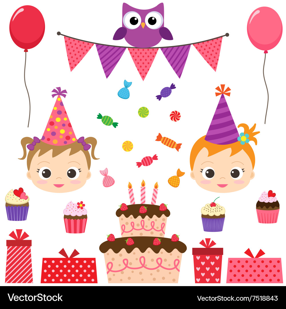 Birthday Party set Royalty Free Vector Image - VectorStock