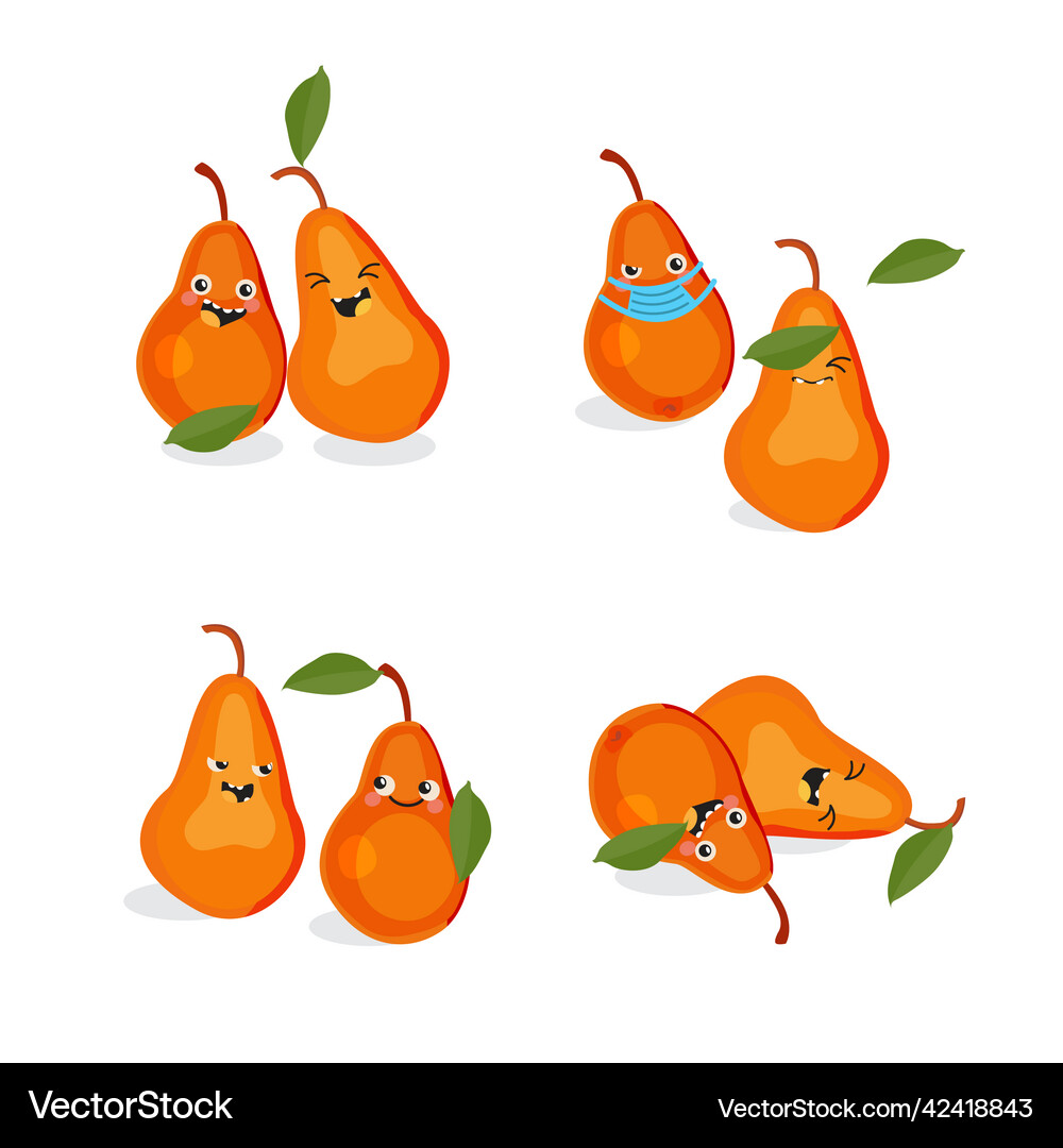Cute kawaii characters set pear with face Vector Image