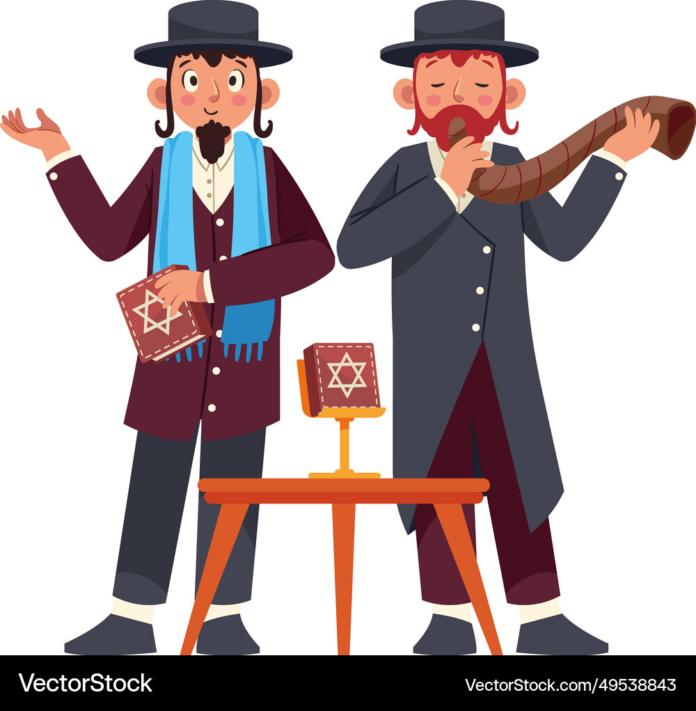 Hanukkah rabbi and man Royalty Free Vector Image