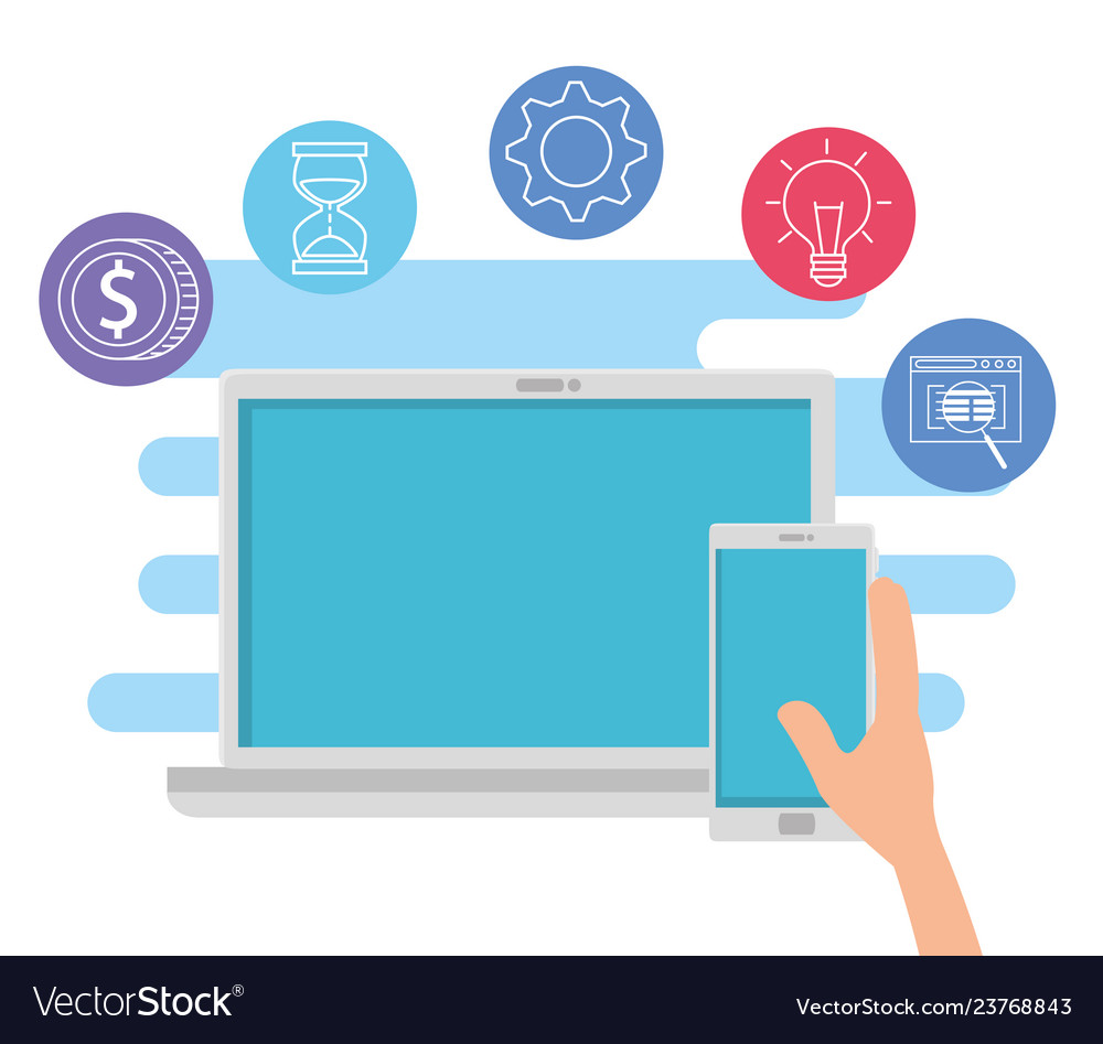 Laptop and smartphone with busisness strategy Vector Image