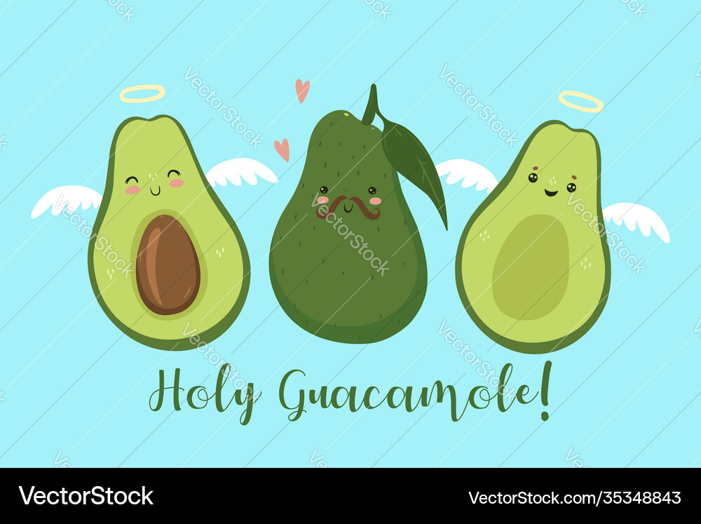Postcard with avocado holy guacamole graphics Vector Image